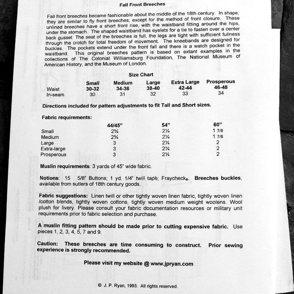 JR Men's Fall Front Breeches Pattern – Townsends